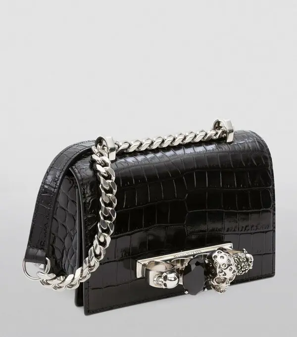 Alexander McQueen Leather Croc-embossed Jewelled Satchel