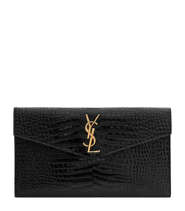 Saint Laurent Uptown Envelope Pouch Croc-embossed