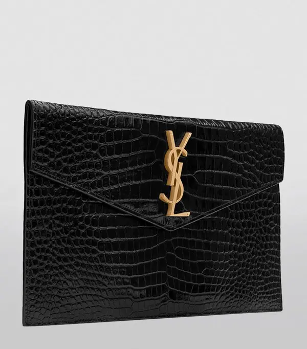 Saint Laurent Uptown Envelope Pouch Croc-embossed