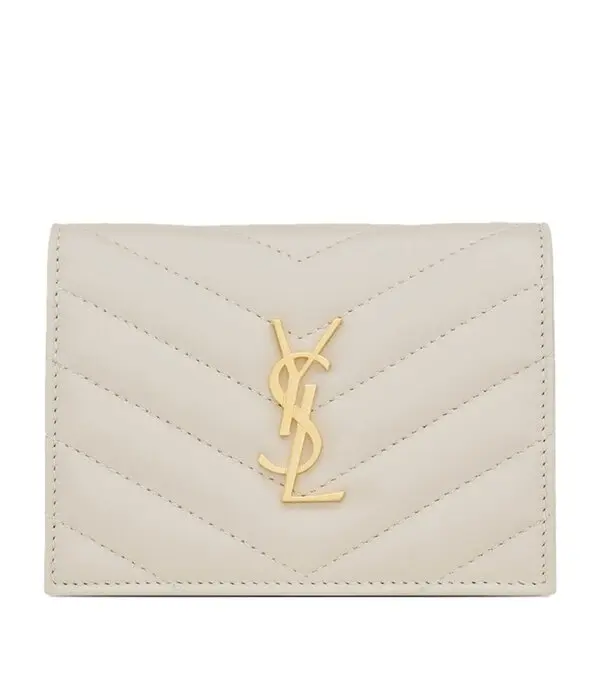 Saint Laurent Quilted Leather Monogram Wallet - White