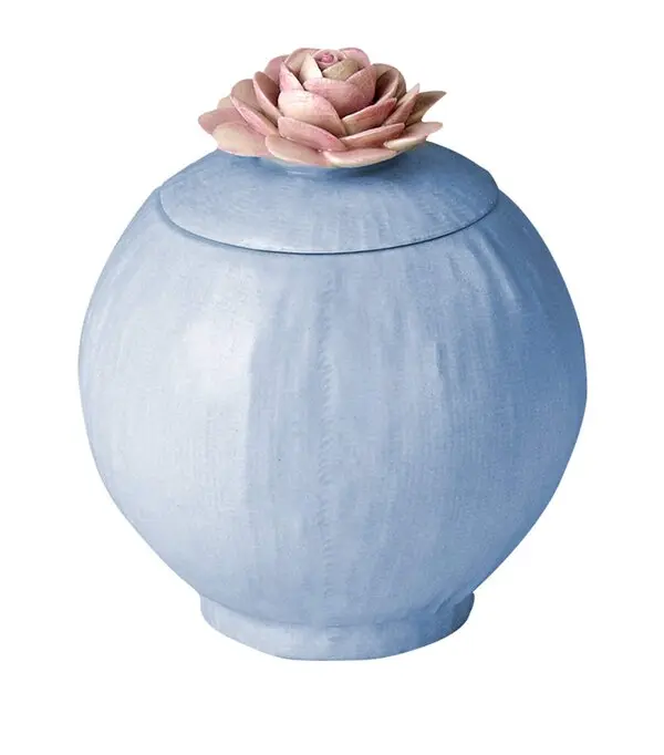 VILLARI Porcelain Rose Topped Sugar Bowl - Blue