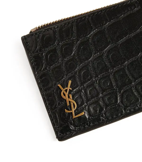 Saint Laurent Croc-embossed Monogram Card Holder