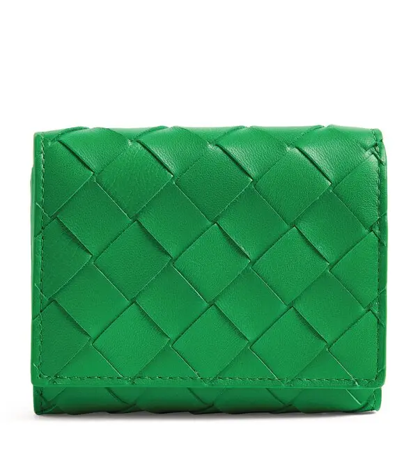 Bottega Veneta Leather Intrecciato Trifold Wallet - Green
