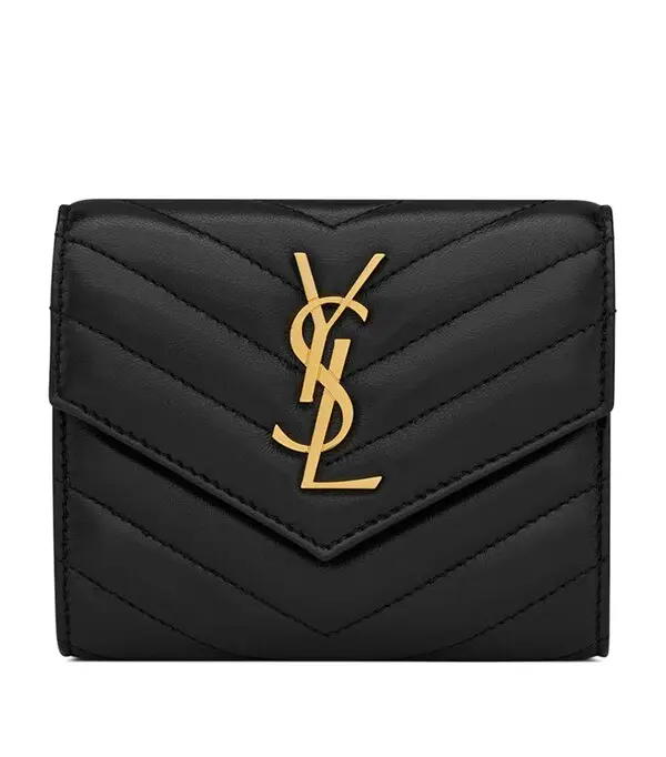 Saint Laurent Monogram Metalassé Trifold Wallet - Black
