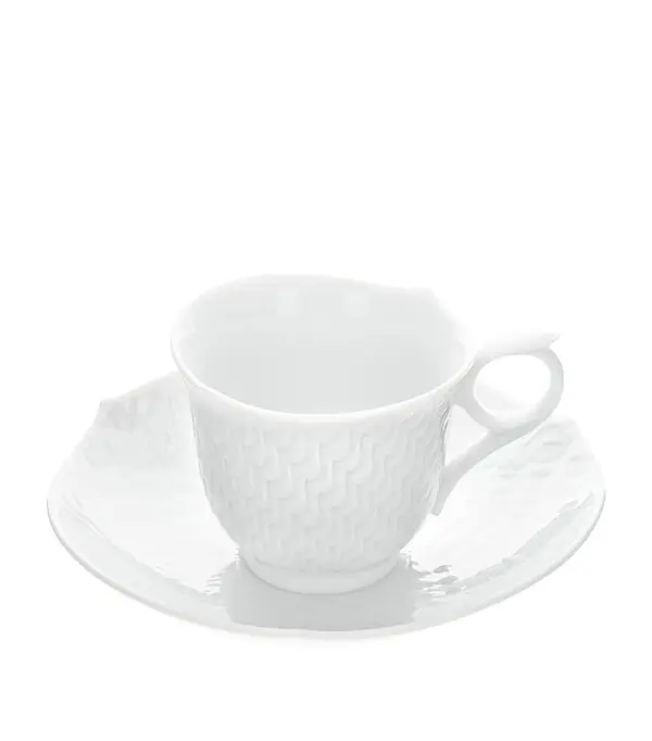 MEISSEN Porcelain Waves Relief Espresso Cup And Saucer - White