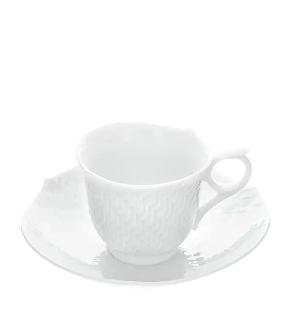 MEISSEN Porcelain Waves Relief Espresso Cup And Saucer - White