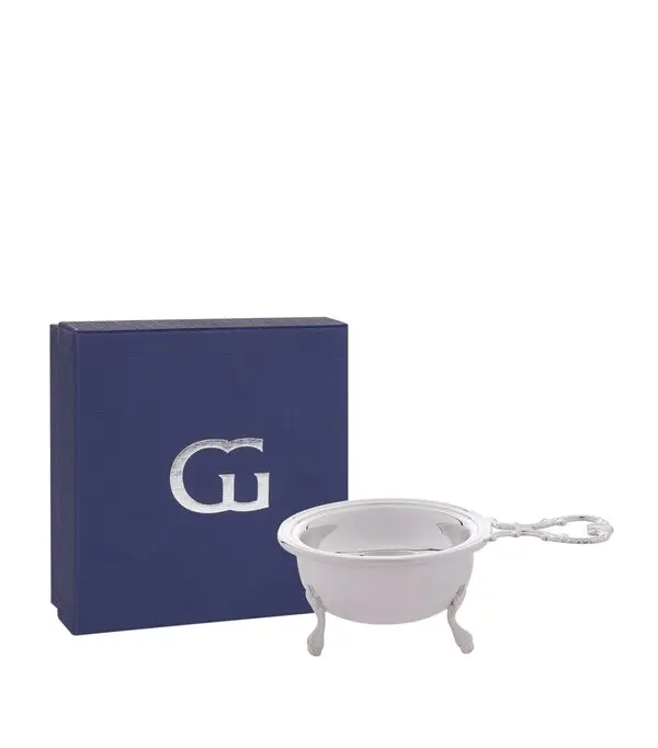 GREGGIO Georgian Plated Tea Strainer With Drip Bowl - Silver
