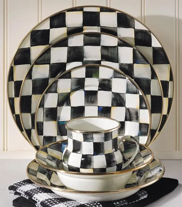 MACKENZIE-CHILDS Courtly Check Enamel Dinner Plate