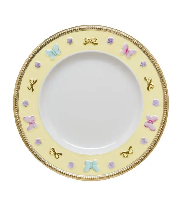 VILLARI Porcelain Butterfly Dessert Plate - Yellow