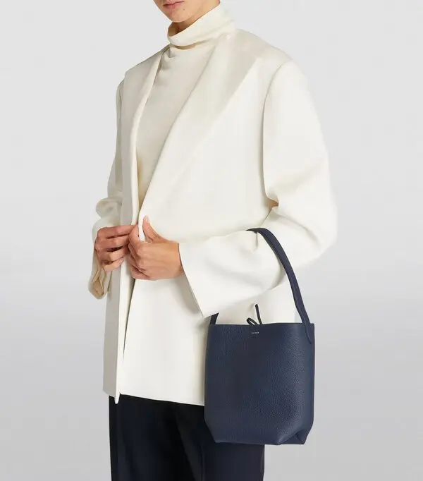 The Row Small Leather N/S Park Tote Bag - Navy | Editorialist