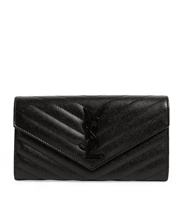 Saint Laurent Monogram Matelassé Large Flap Wallet - Black