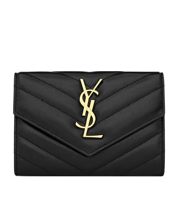 Saint Laurent Small Monogram Matelassé Envelope Wallet - Black