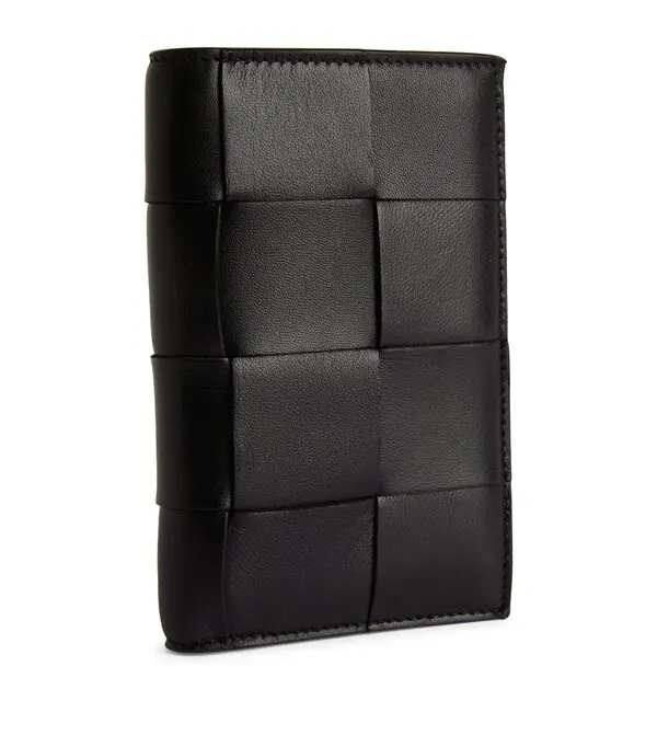 Bottega Veneta Leather Intreccio Bifold Wallet - Gold