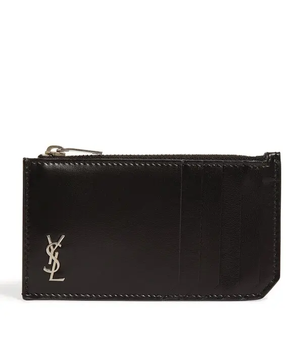 Saint Laurent Leather Fragments Monogram Card Holder - Black