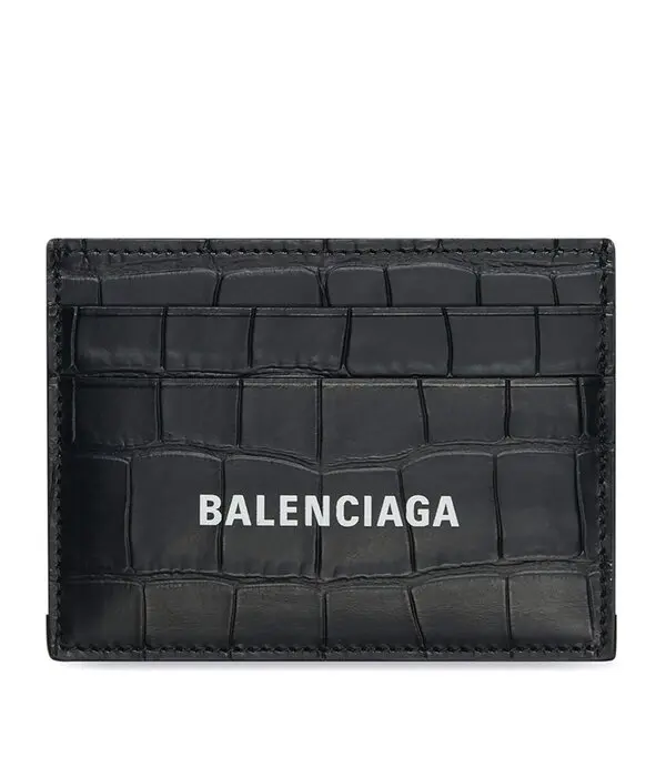 Balenciaga Leather Croc-embossed Card Holder - Black