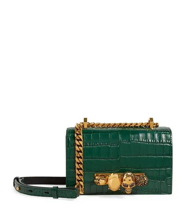 Alexander McQueen Small Croc-embossed Jewelled Satchel - Green