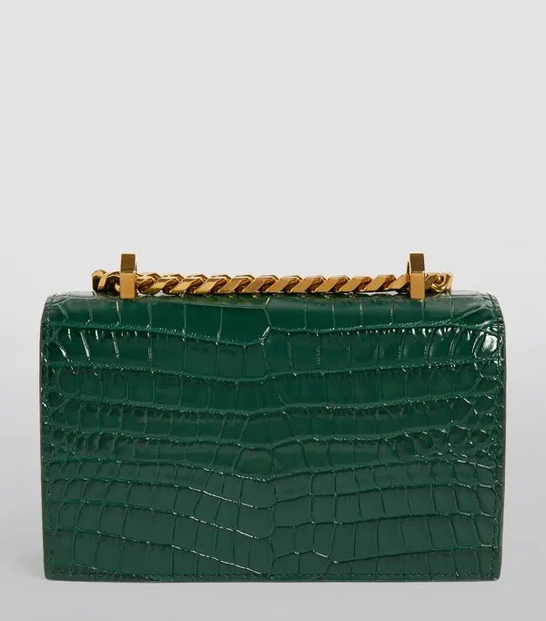 Alexander McQueen Small Croc-embossed Jewelled Satchel - Green