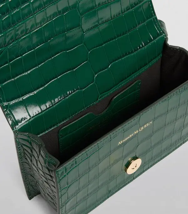 Alexander McQueen Small Croc-embossed Jewelled Satchel - Green