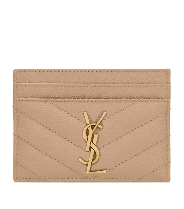Saint Laurent Joan Matelassé Card Holder - Beige