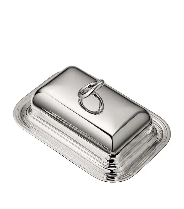Christofle Plated Glass Vertigo Butter Dish - Silver