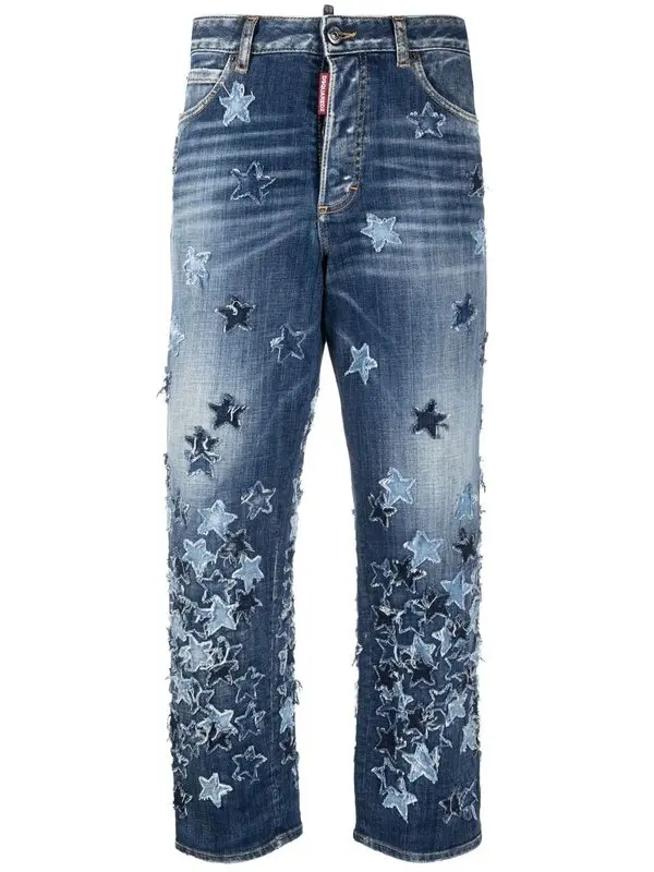 Dsquared2 Cropped Star Embellished Jeans - Blue