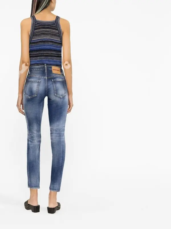 Dsquared2 Faded Cropped Skinny Jeans - Blue