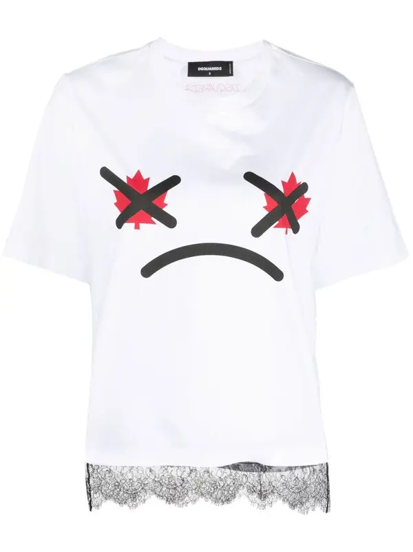 Dsquared2 Lace-trim Graphic T-shirt - White