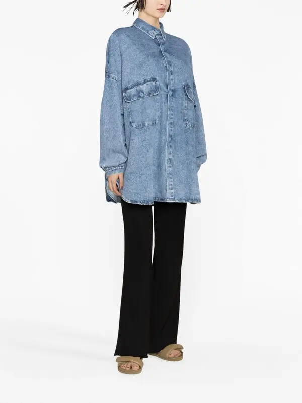 The Frankie Shop Dallas Button-Up Oversized Denim Shirt In Blue