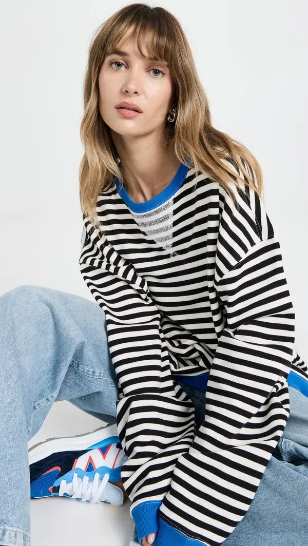 Free People Striped Crewneck Pullover