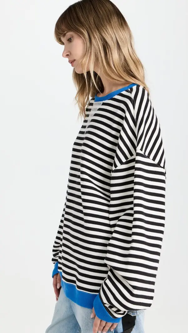 Free People Striped Crewneck Pullover