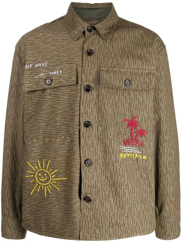 President's Motif-embroidered Cotton Shirt