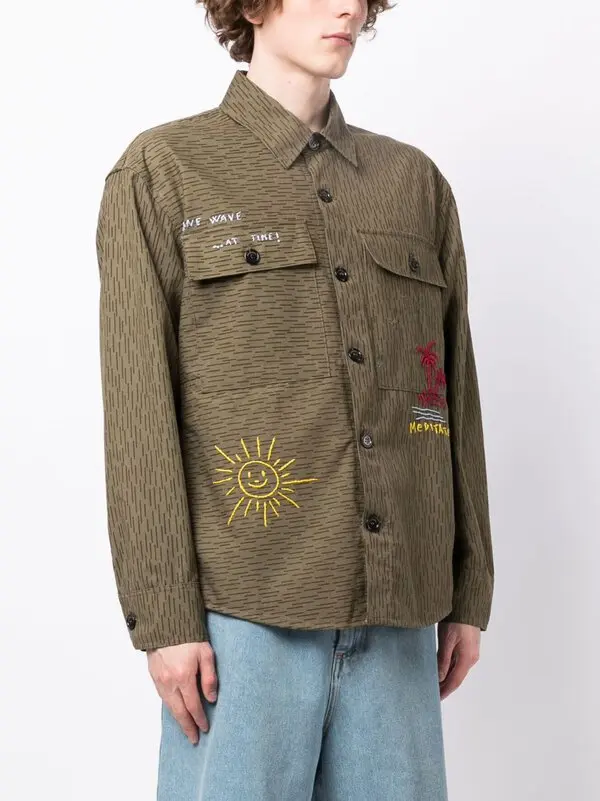 President's Motif-embroidered Cotton Shirt