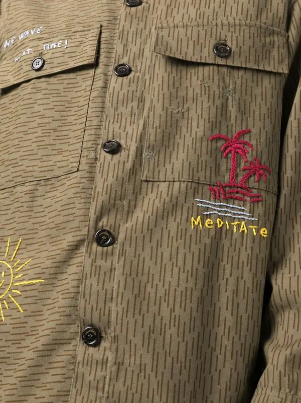 President's Motif-embroidered Cotton Shirt