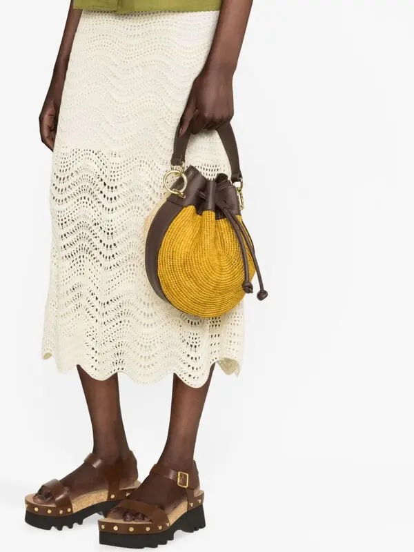 Colville Pudding Colour-block Raffia Bucket Bag