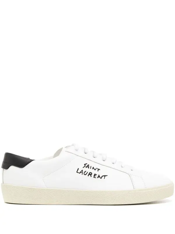 Saint Laurent Logo-embroidered Leather Sneakers - White