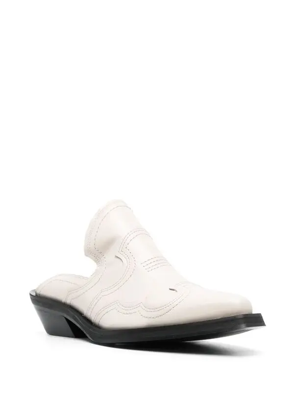 GANNI 40mm Embroidered Western Leather Mules - Neutrals