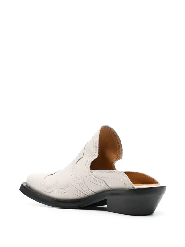GANNI 40mm Embroidered Western Leather Mules - Neutrals