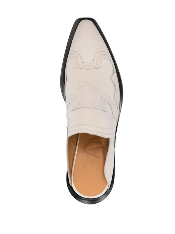 GANNI 40mm Embroidered Western Leather Mules - Neutrals