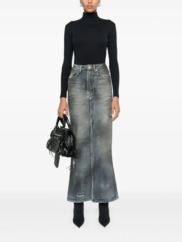 Balenciaga Distressed Denim Maxi Skirt - Grey