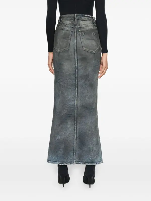 Balenciaga Distressed Denim Maxi Skirt - Grey