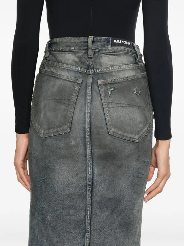 Balenciaga Distressed Denim Maxi Skirt - Grey
