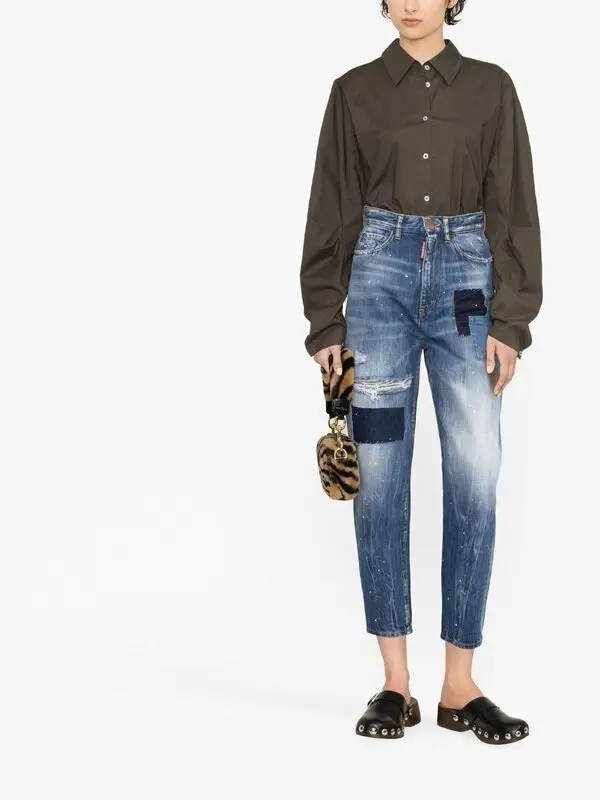 Dsquared2 Distressed Patchwork Cropped Jeans