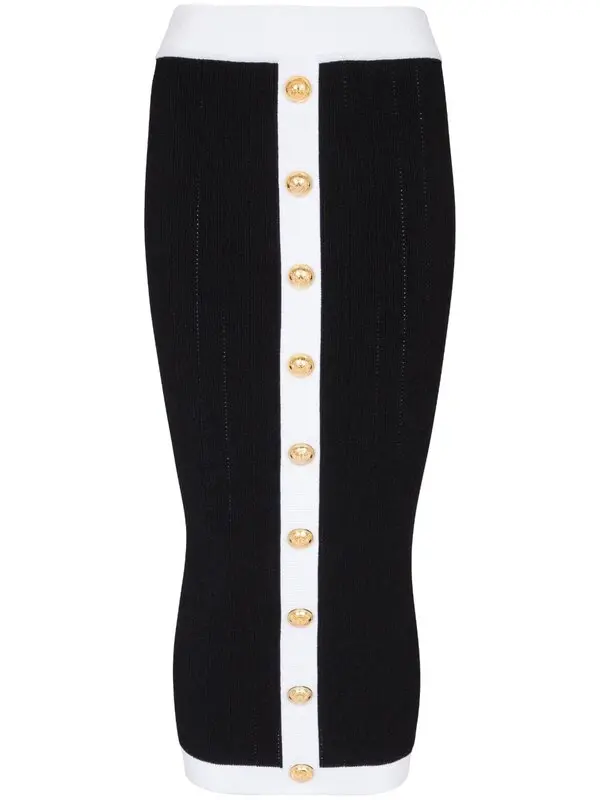 Balmain Buttoned Knit Midi Skirt - Black