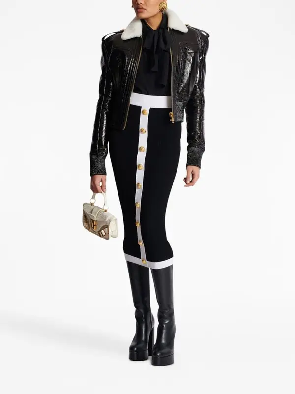 Balmain Buttoned Knit Midi Skirt - Black