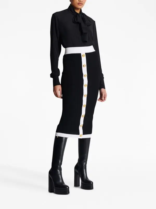 Balmain Buttoned Knit Midi Skirt - Black