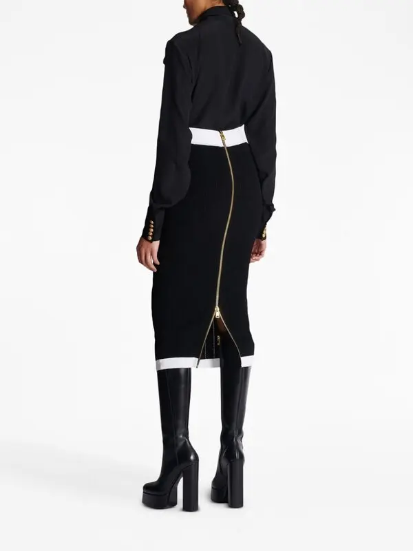 Balmain Buttoned Knit Midi Skirt - Black