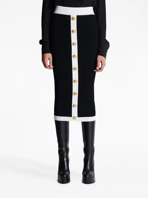 Balmain Buttoned Knit Midi Skirt - Black