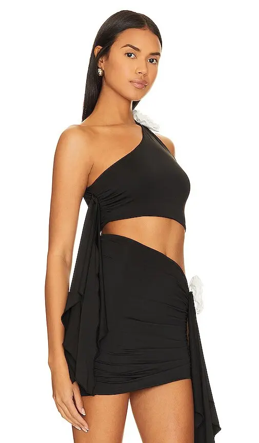 LOVERS AND FRIENDS One Shoulder Rosette Detail Top - Black & White