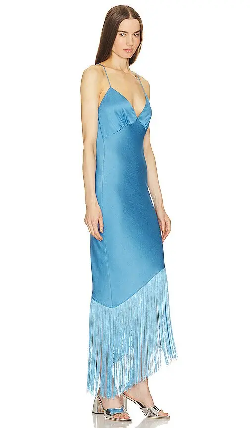 darian dress in blue saylor Haverine Fringe Maxi French - 44% Off Color:Light Beige Melange plus size Mexican dress Petite Plume Women's Silk out with hook and