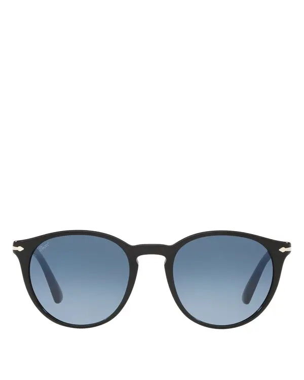Persol 52mm Round Frame Sunglasses - Black/blue Gradient